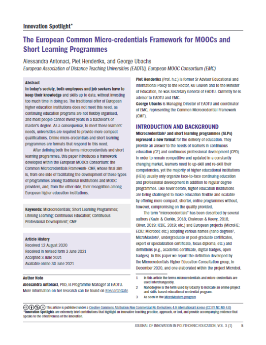 Common Microcredential Framework (CMF) - European MOOC Consortium